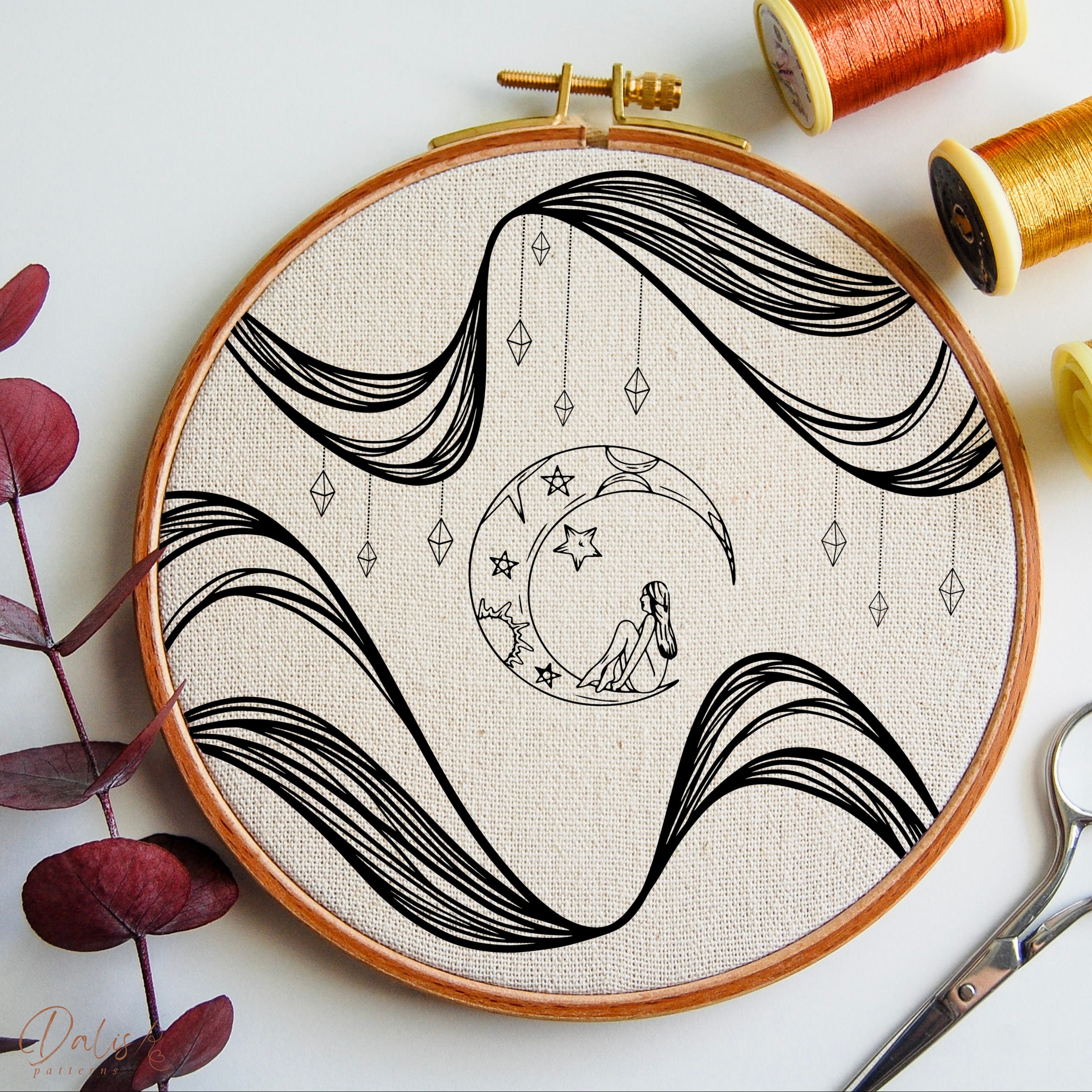 Celestial Hand Embroidery PDF Pattern File, Moon, Stars and Abstract ...