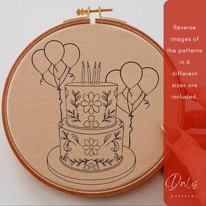 Floral Birthday Cake Embroidery PDF Pattern, Modern Stitching Design ...