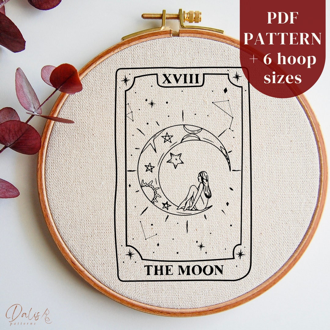 Tarot Card Hand Embroidery PDF Pattern File: the Moon, Celestial ...