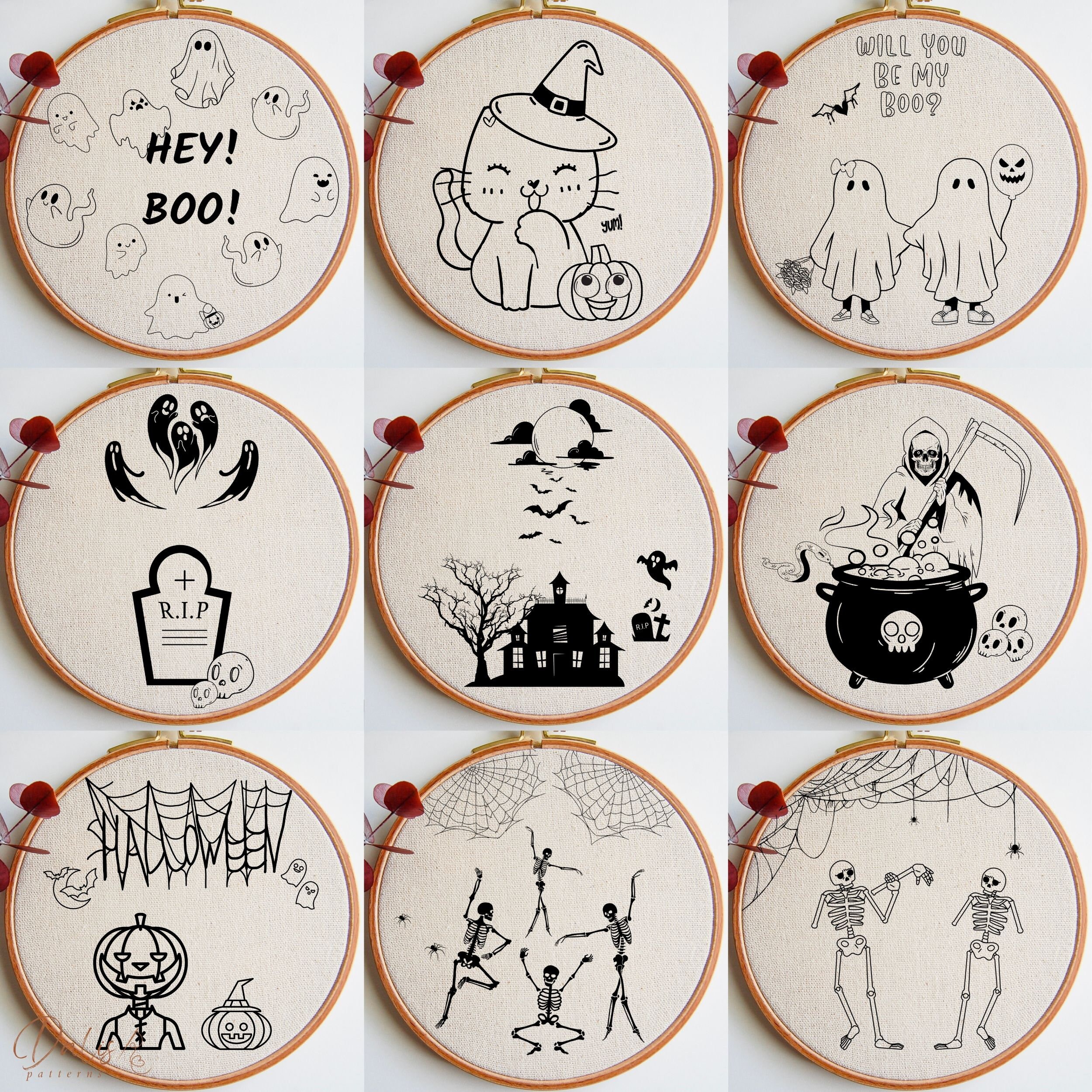 Halloween Hand Embroidery PDF Pattern Bundle, Spooky Season Hand ...