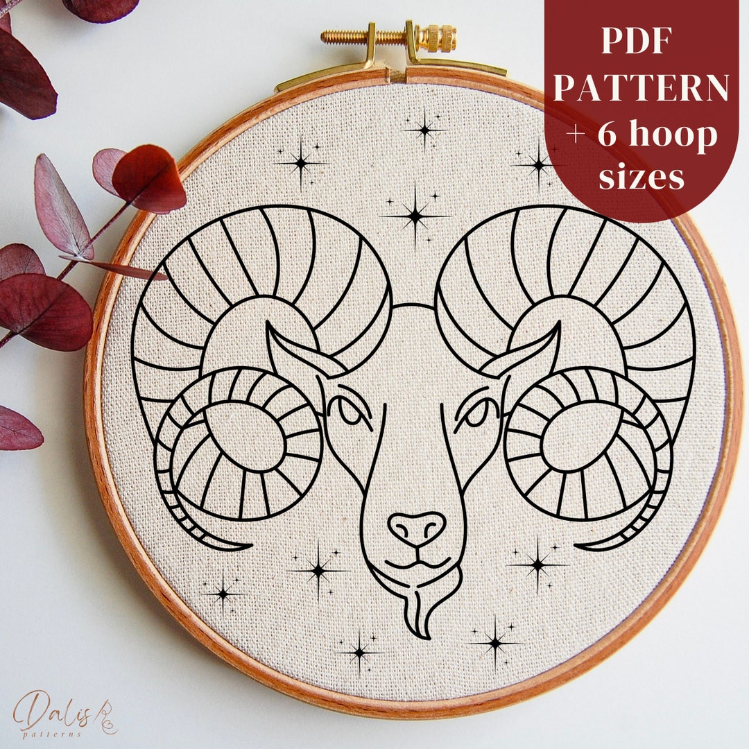 Modern Hand Embroidery Pattern: Aries Zodiac Sign Design, Astrology ...
