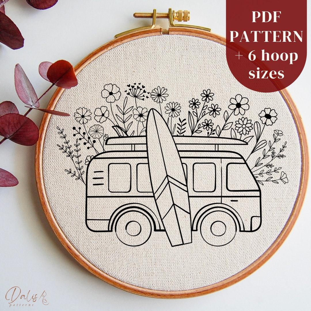 Summer Travel Hand Embroidery Design, Floral Caravan Embroidery PDF ...