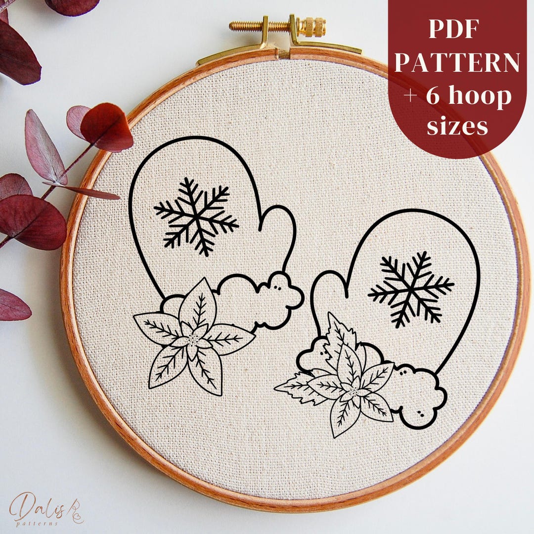 Winter Mittens Embroidery PDF Pattern, Christmas Gloves Hand Embroidery ...