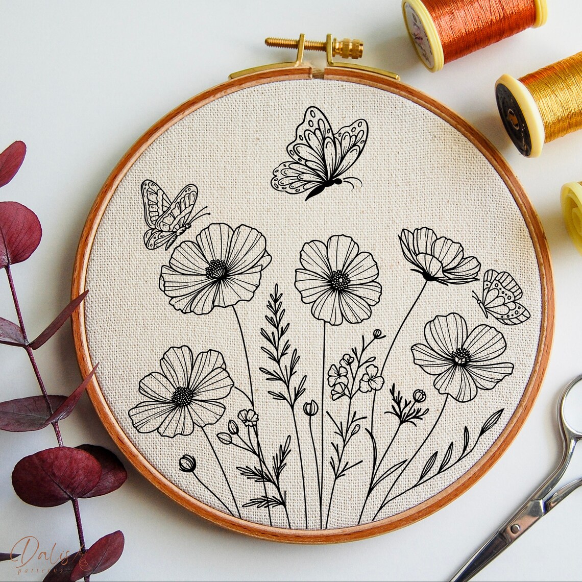 Cottagecore Embroidery PDF Pattern File: Flowers and Butterflies Design ...