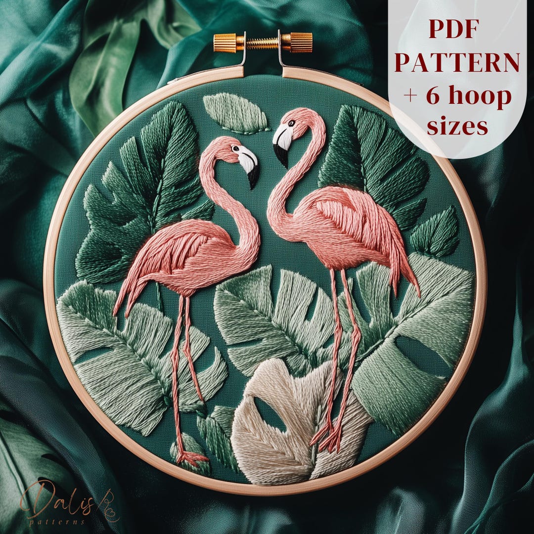 Flamingos Hand Embroidery Design, Animal Embroidery PDF Pattern, Bird ...