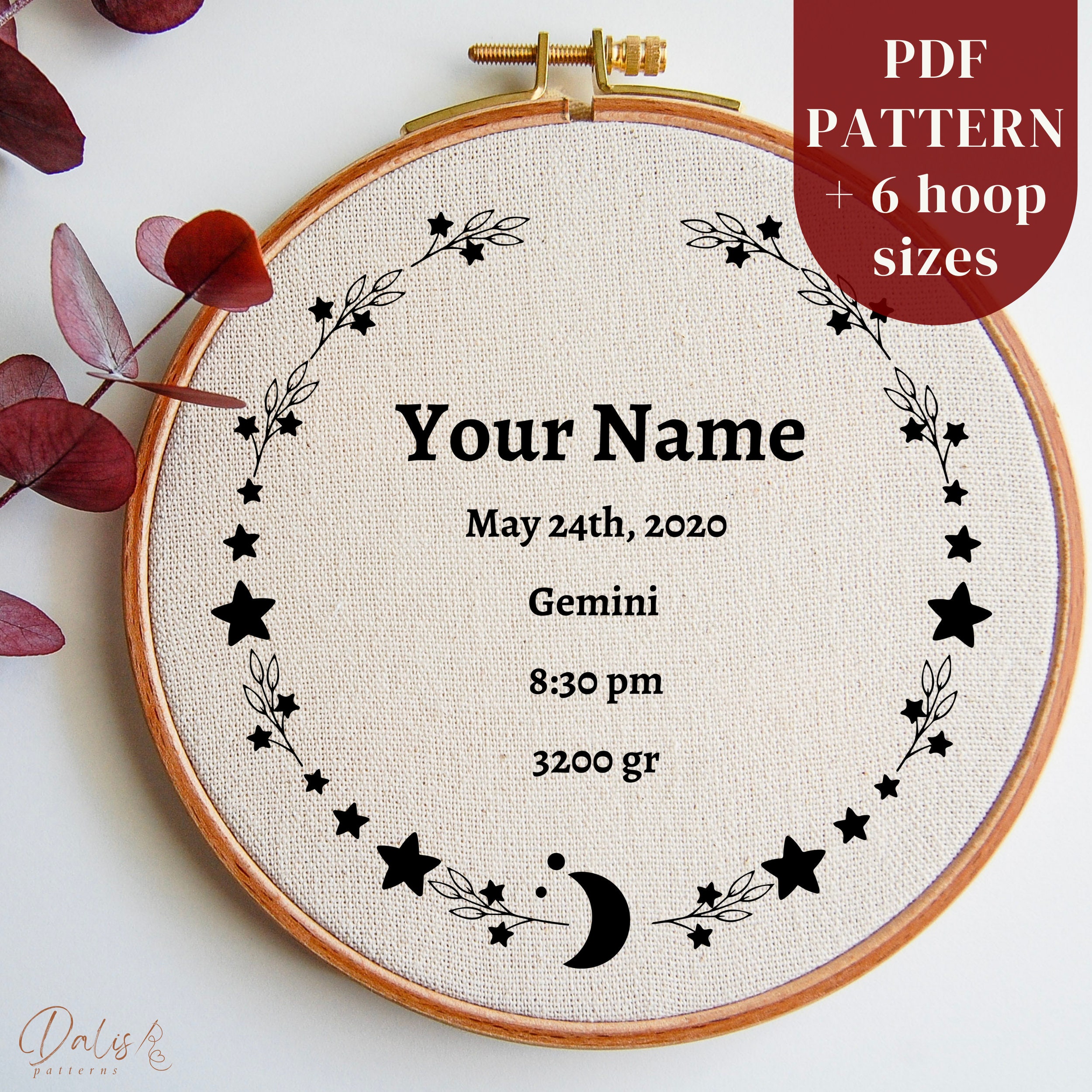 Custom Newborn Baby Embroidery Design, Nursery Embroidery DIY Hoop Art ...