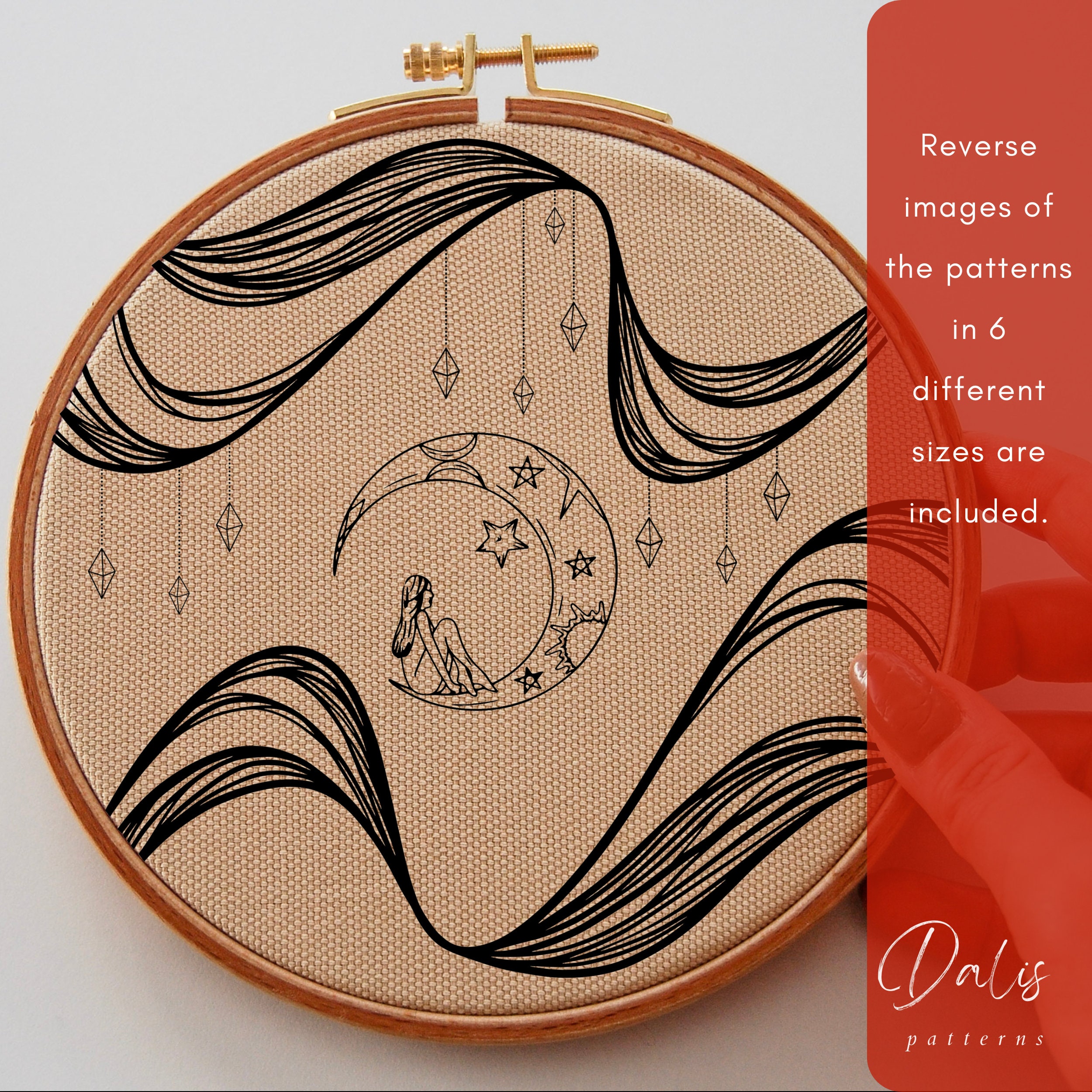 Celestial Hand Embroidery PDF Pattern File, Moon, Stars and Abstract ...