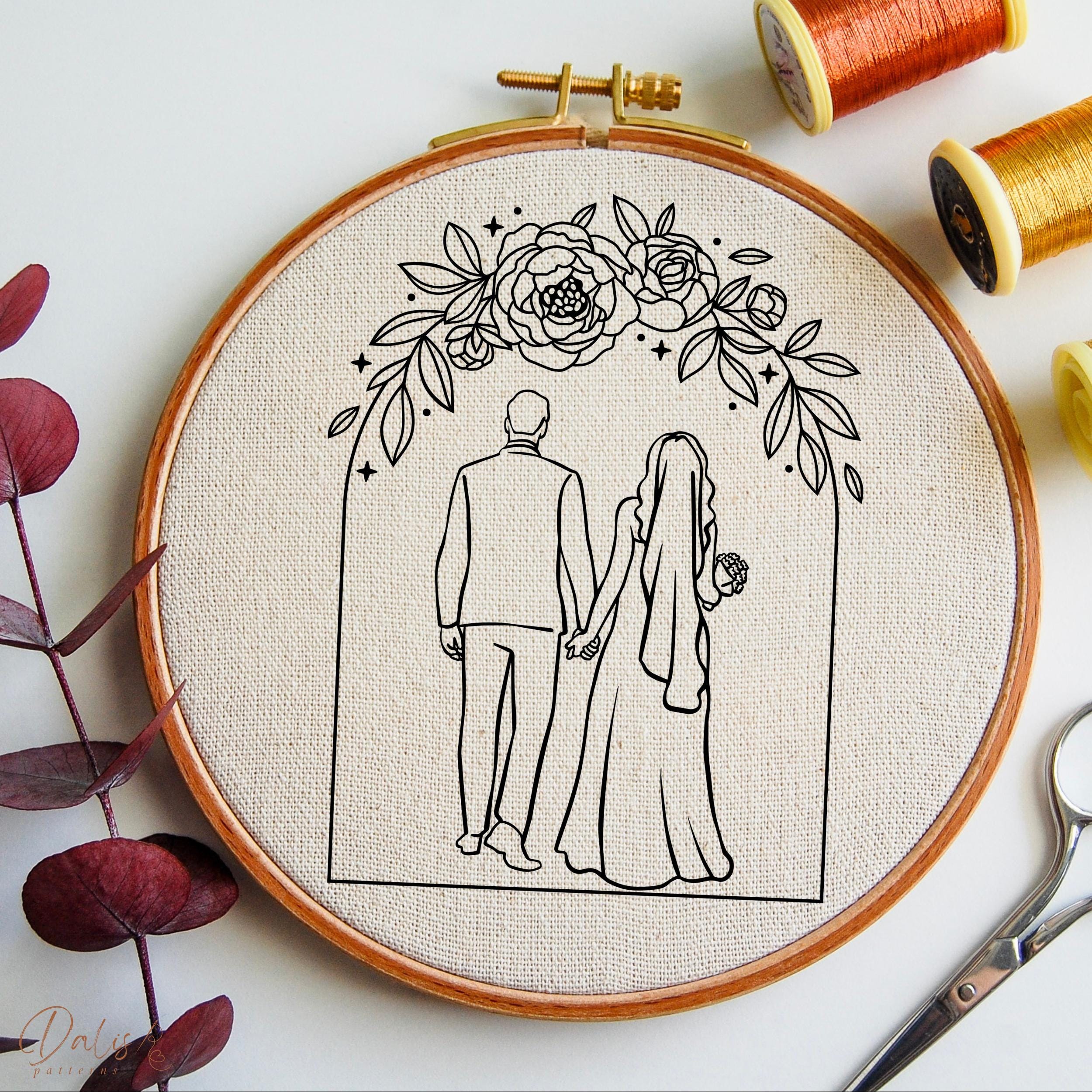 Wedding Embroidery PDF Pattern Template, Groom and Bride Embroidery ...