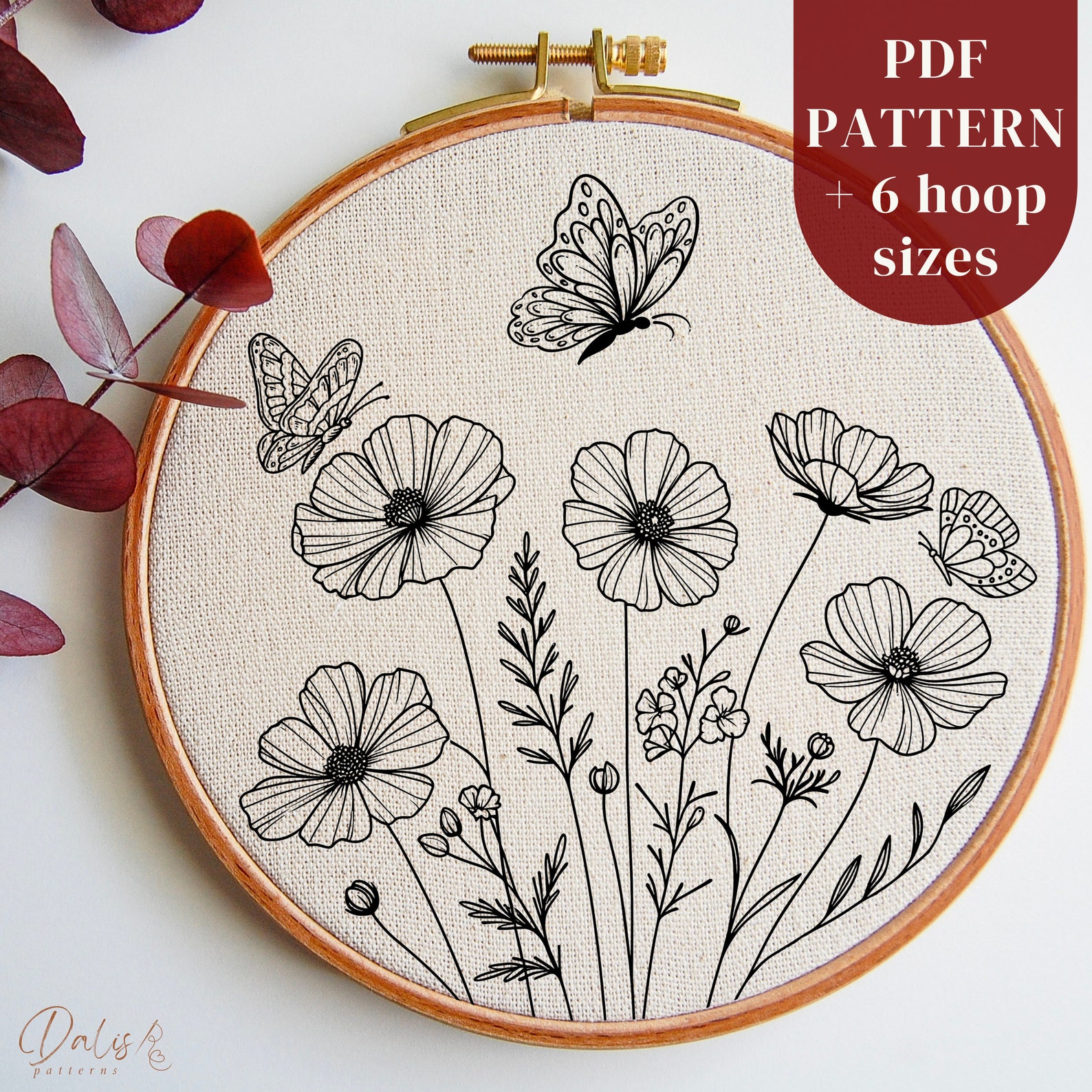 Cottagecore Embroidery PDF Pattern File: Flowers and Butterflies Design ...