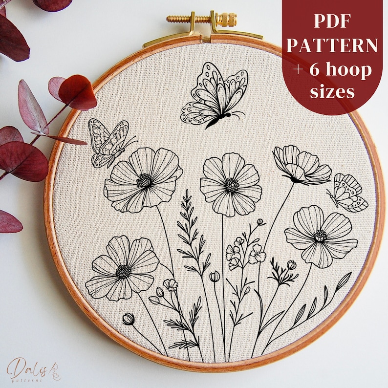 Cottagecore Embroidery PDF Pattern File: Flowers and Butterflies Design ...