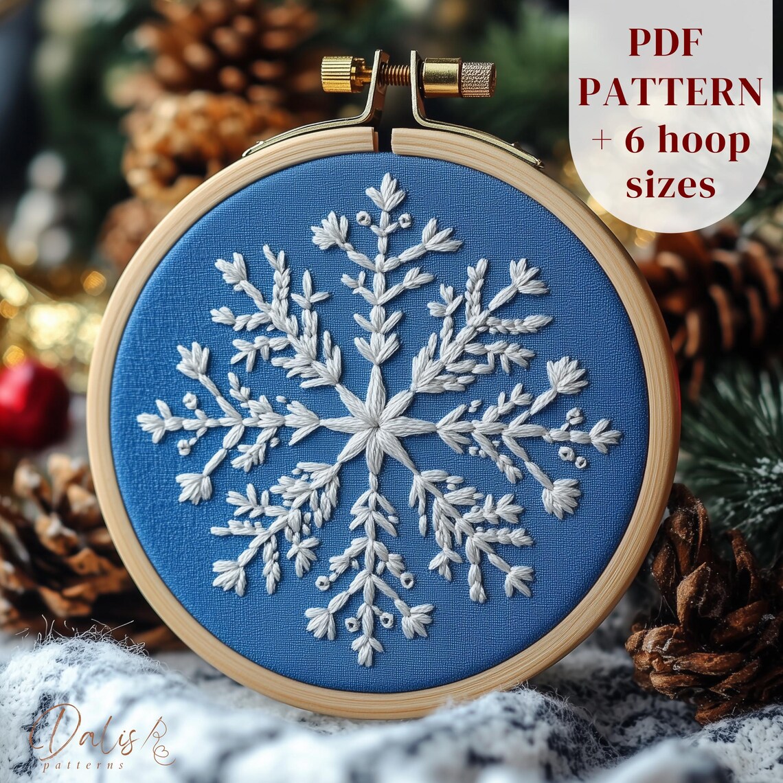 Snowflake Hand Embroidery Design, Winter Embroidery PDF Pattern ...