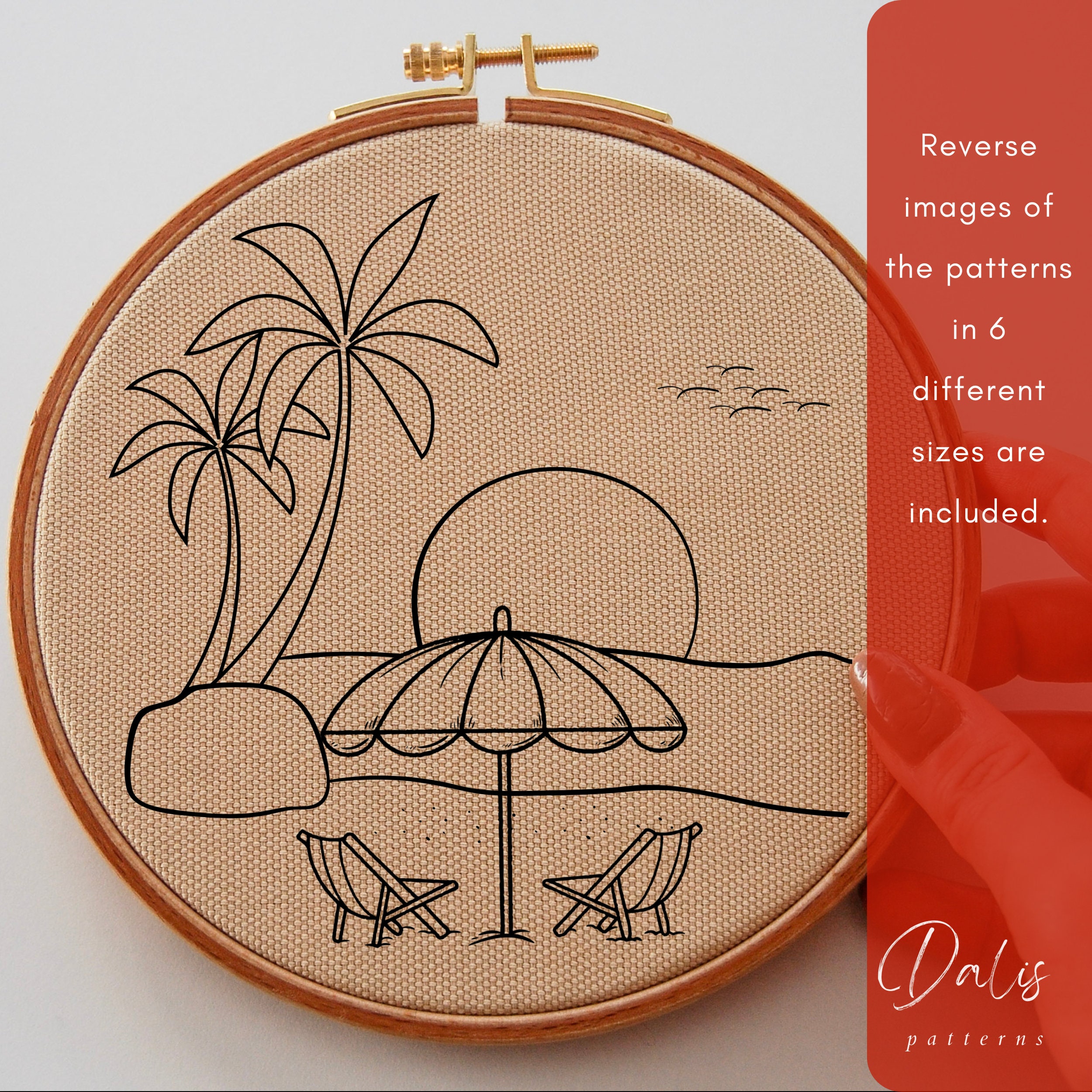 Summer Sunset Hand Embroidery Design, Beach, Sun and Palms DIY Hoop Art ...
