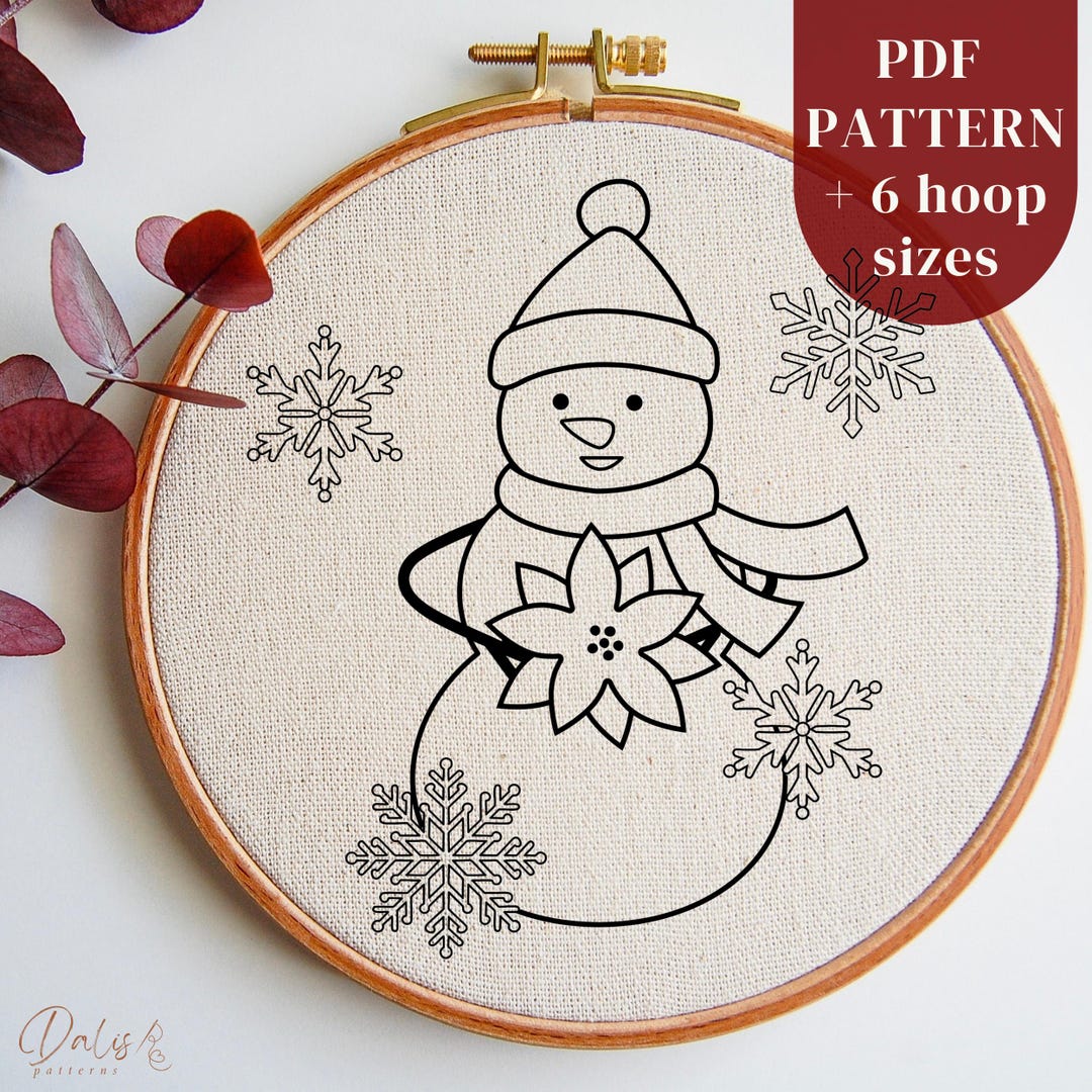 Winter Embroidery PDF Pattern, Snowman and Snowflakes Hand Embroidery ...