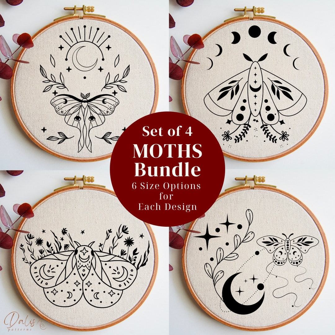 Celestial Moths Embroidery Pattern Template Bundle, Whimsical Insect ...