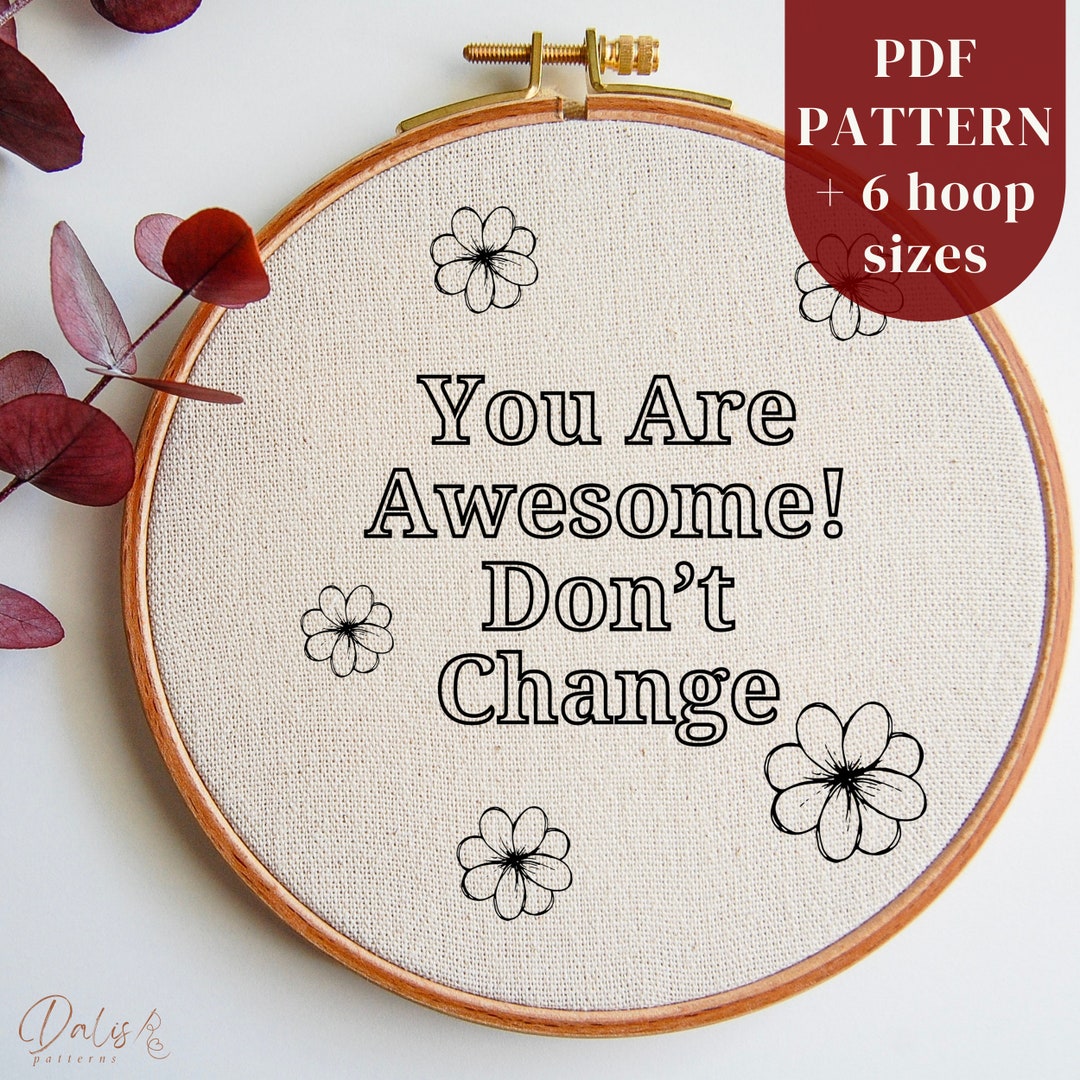 Quote Embroidery PDF Pattern, Floral Hand Stitching Template (digital ...