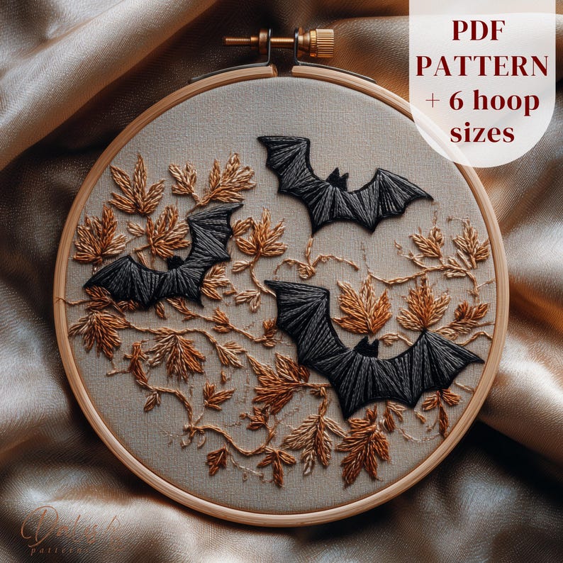 Gothic Bats Hand Embroidery Design, Halloween Embroidery PDF Pattern ...