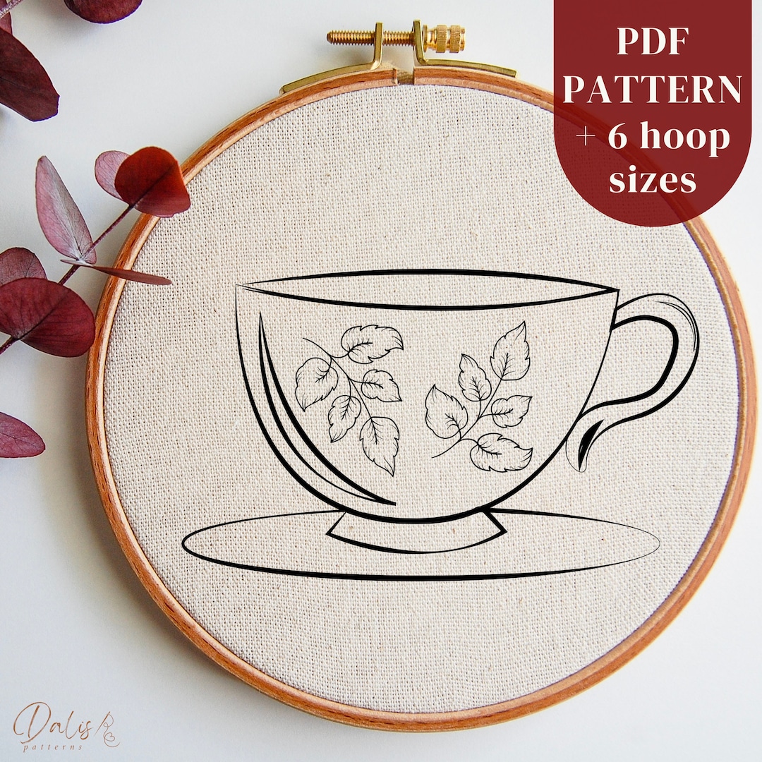 Coffee Cup Hand Embroidery Pattern, Coffee Mug Embroidery Design ...