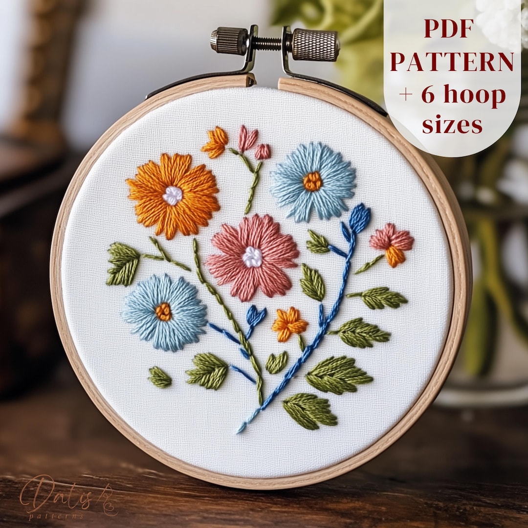 Flowers Hand Embroidery Pattern, Beginners DIY Art (PDF Pattern) - Etsy