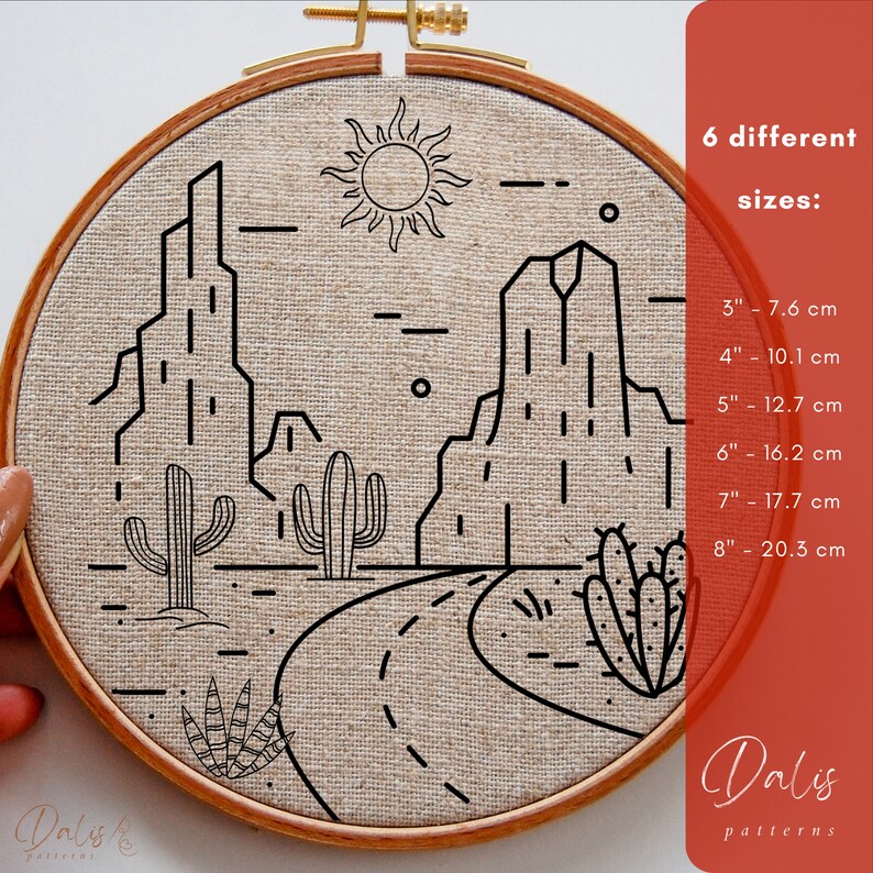 Landscape Hand Embroidery PDF Pattern File, Desert With Cactus Monoline ...