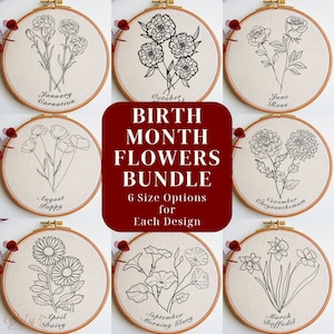 Birth Month Flowers Embroidery PDF Pattern Bundle, Astrology ...