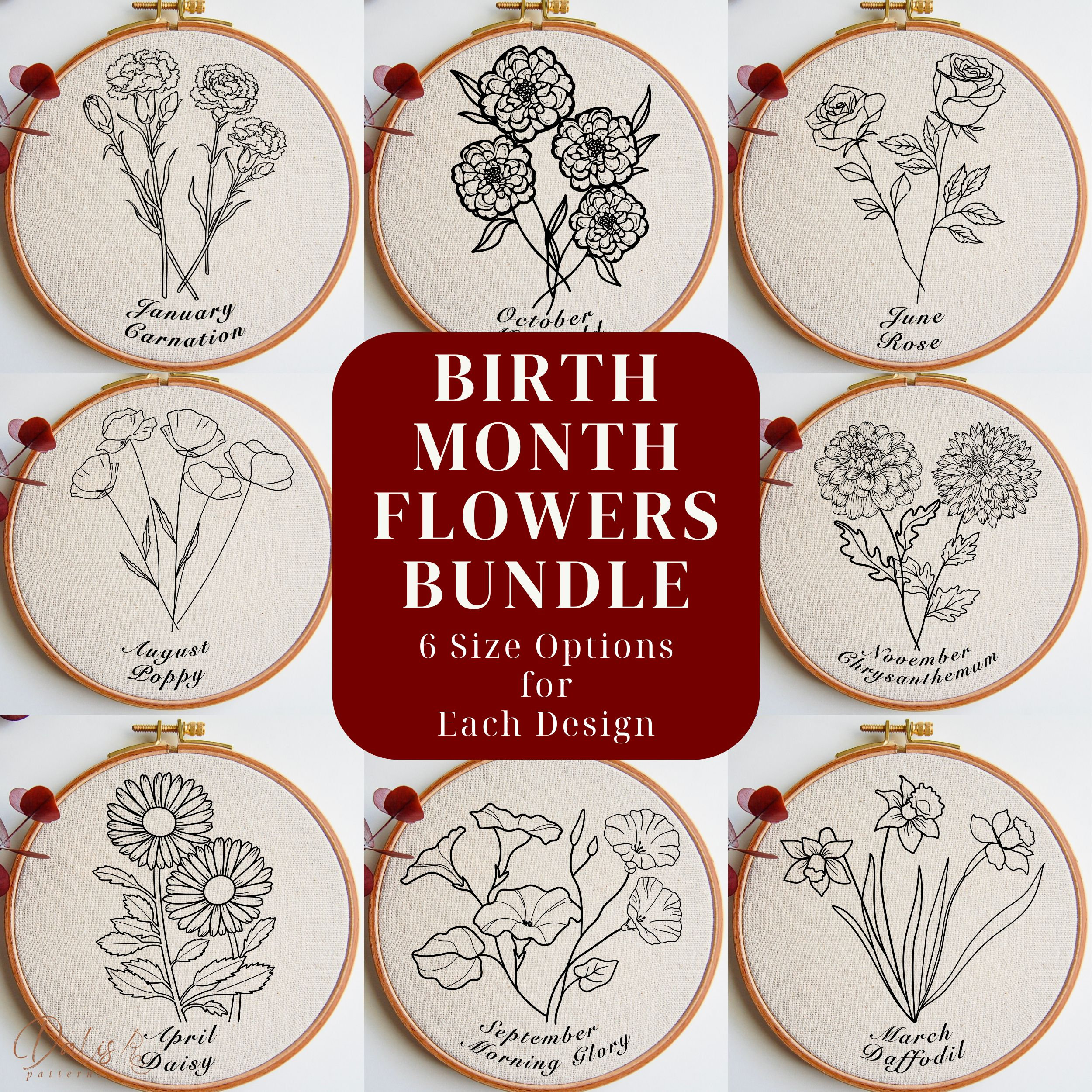 Birth Month Flowers Embroidery PDF Pattern Bundle, Astrology ...