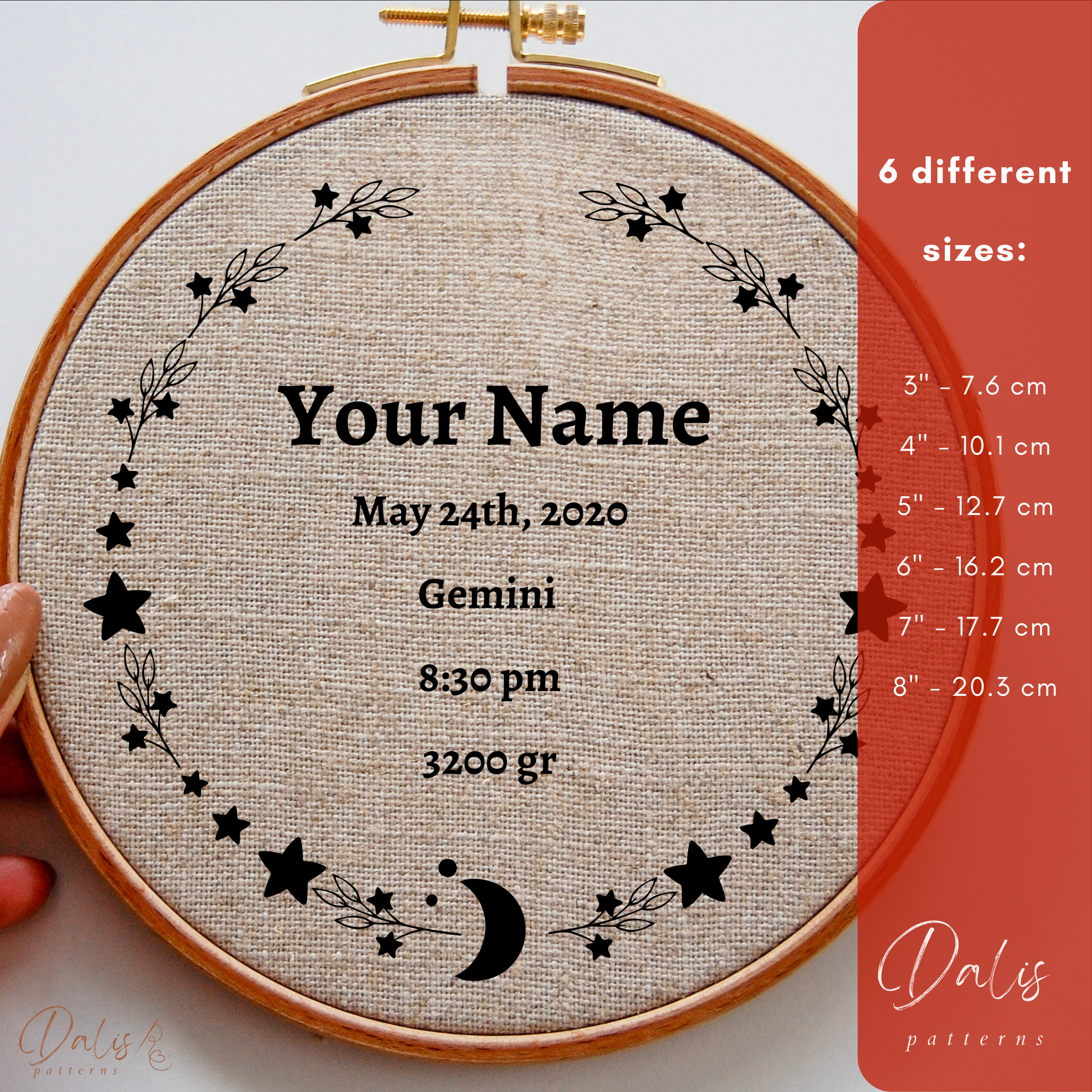 Custom Newborn Baby Embroidery Design, Nursery Embroidery DIY Hoop Art ...