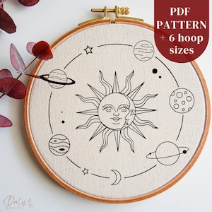 Printable Celestial Embroidery Pattern, Mystical Hand Embroidery Hoop ...