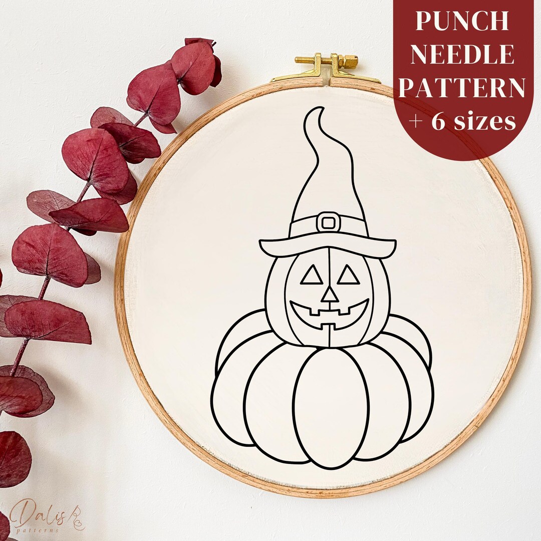 Halloween Pumpkins Punch Needle Pattern, Mug Rug Coaster Punch Needle Template, Beginner ...