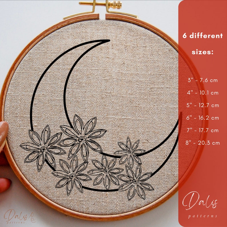 Celestial Hand Embroidery PDF Pattern With Flower Crescent Moon Design ...