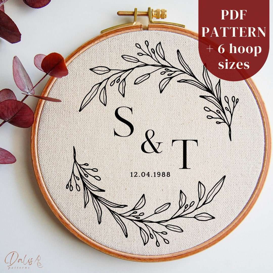Custom Hand Embroidery PDF Pattern, Personalized Letters and Leaves ...