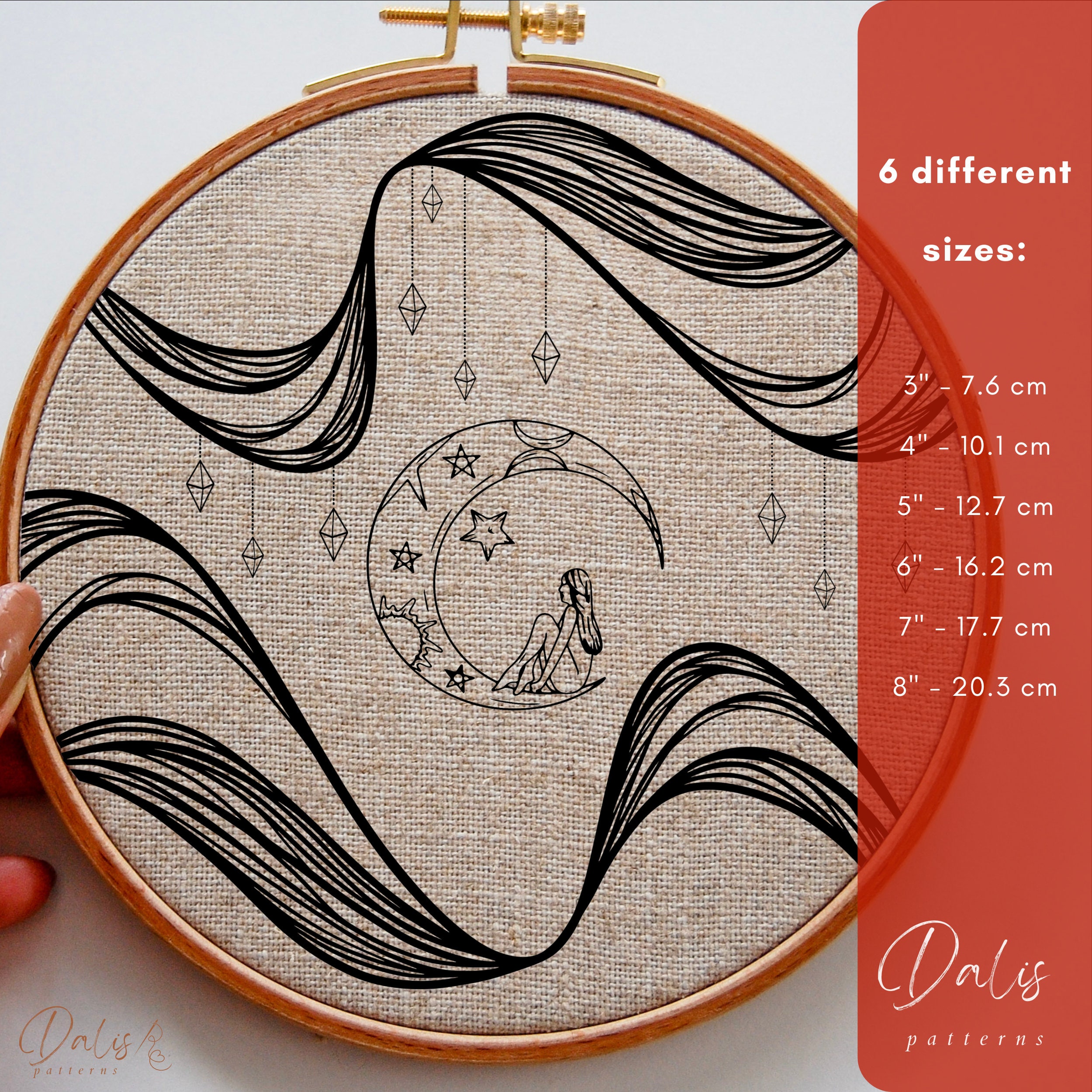 Celestial Hand Embroidery PDF Pattern File, Moon, Stars and Abstract ...