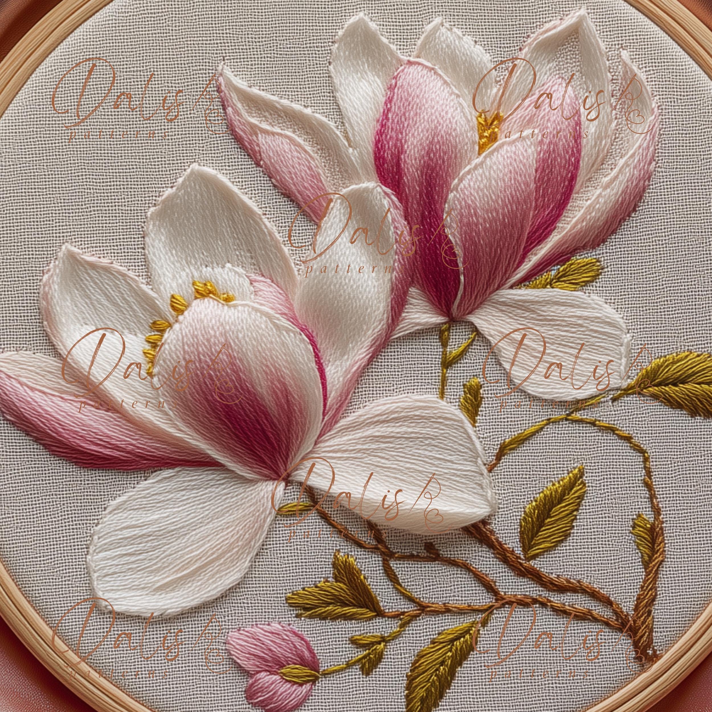 Magnolia Flowers Hand Embroidery Pattern, Meadow of Magnolia Embroidery ...
