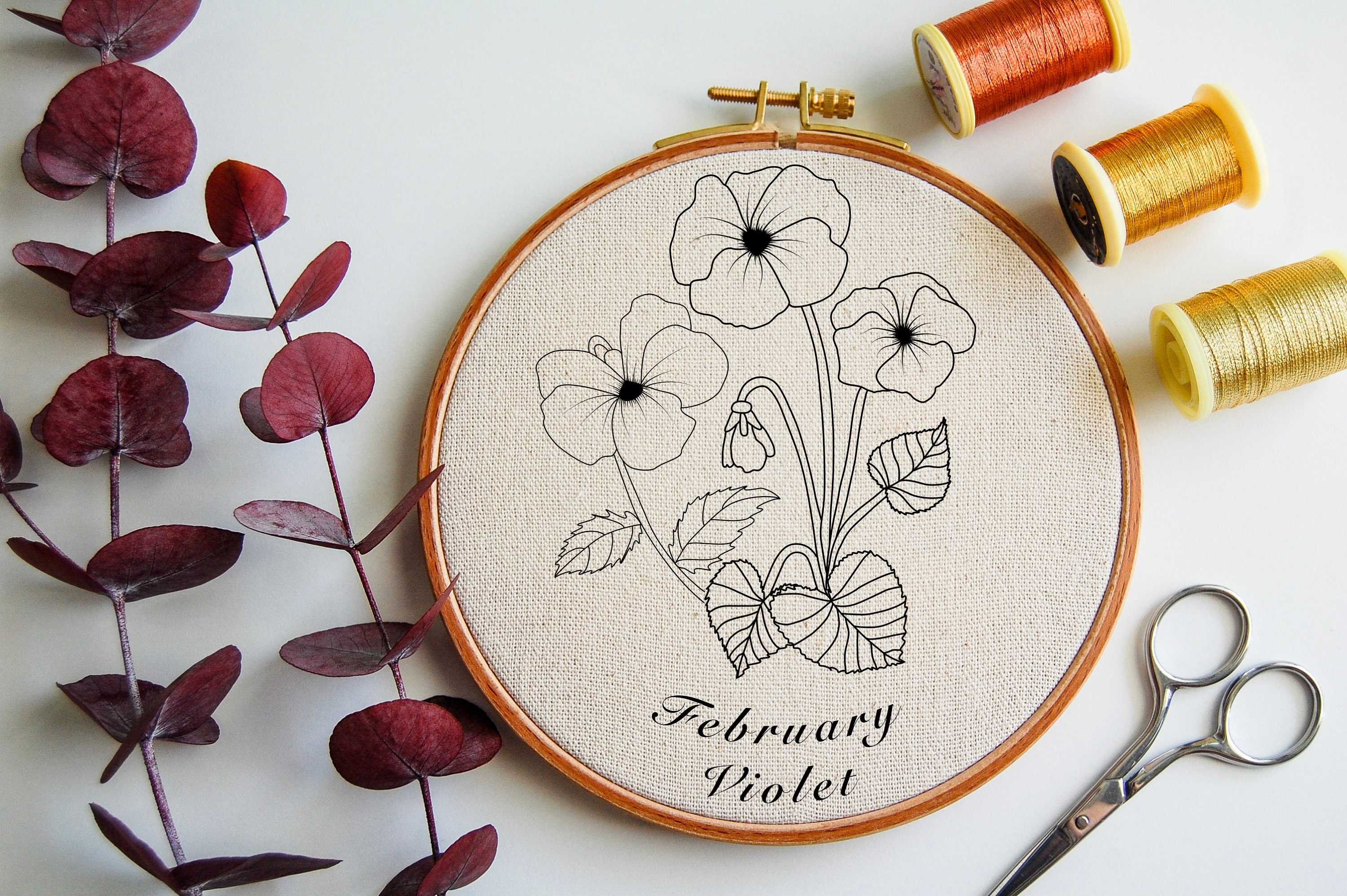 Violet Hand Embroidery PDF Pattern Design February Birth - Etsy