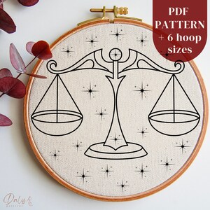 Libra Zodiac Sign Hand Embroidery Design, Astrology Embroidery Pattern ...