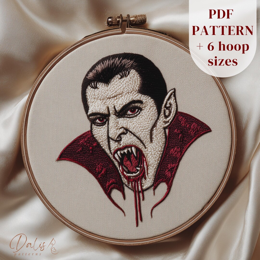 Male Vampire Embroidery Pattern, Gothic Halloween Design, Digital ...