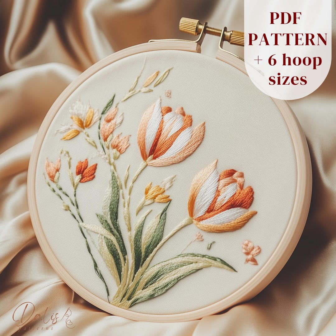 Tulips Hand Embroidery Design, Spring Flowers Embroidery PDF Pattern ...