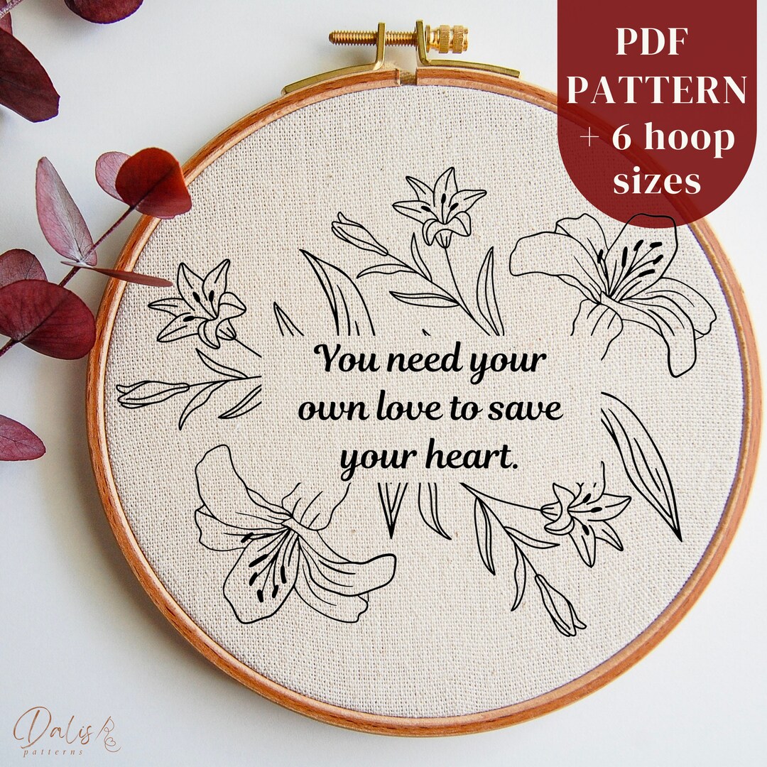 Self-love Quote Embroidery PDF Pattern, Modern Hand Embroidery Design ...