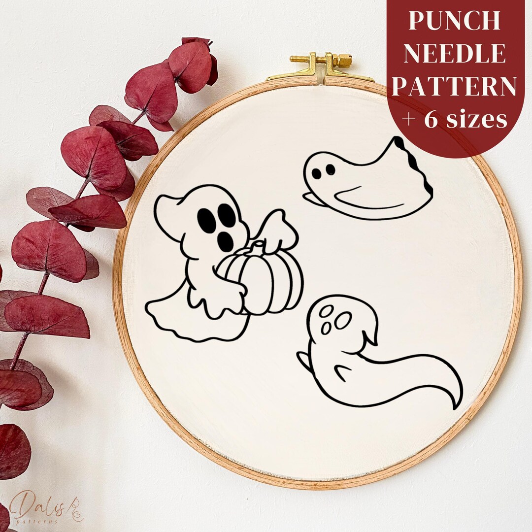 Cute Ghosts Punch Needle Pattern, Halloween Punch Needle Template ...