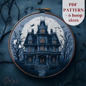 Creepy Haunted House Embroidery Design, Halloween Hand Embroidery ...