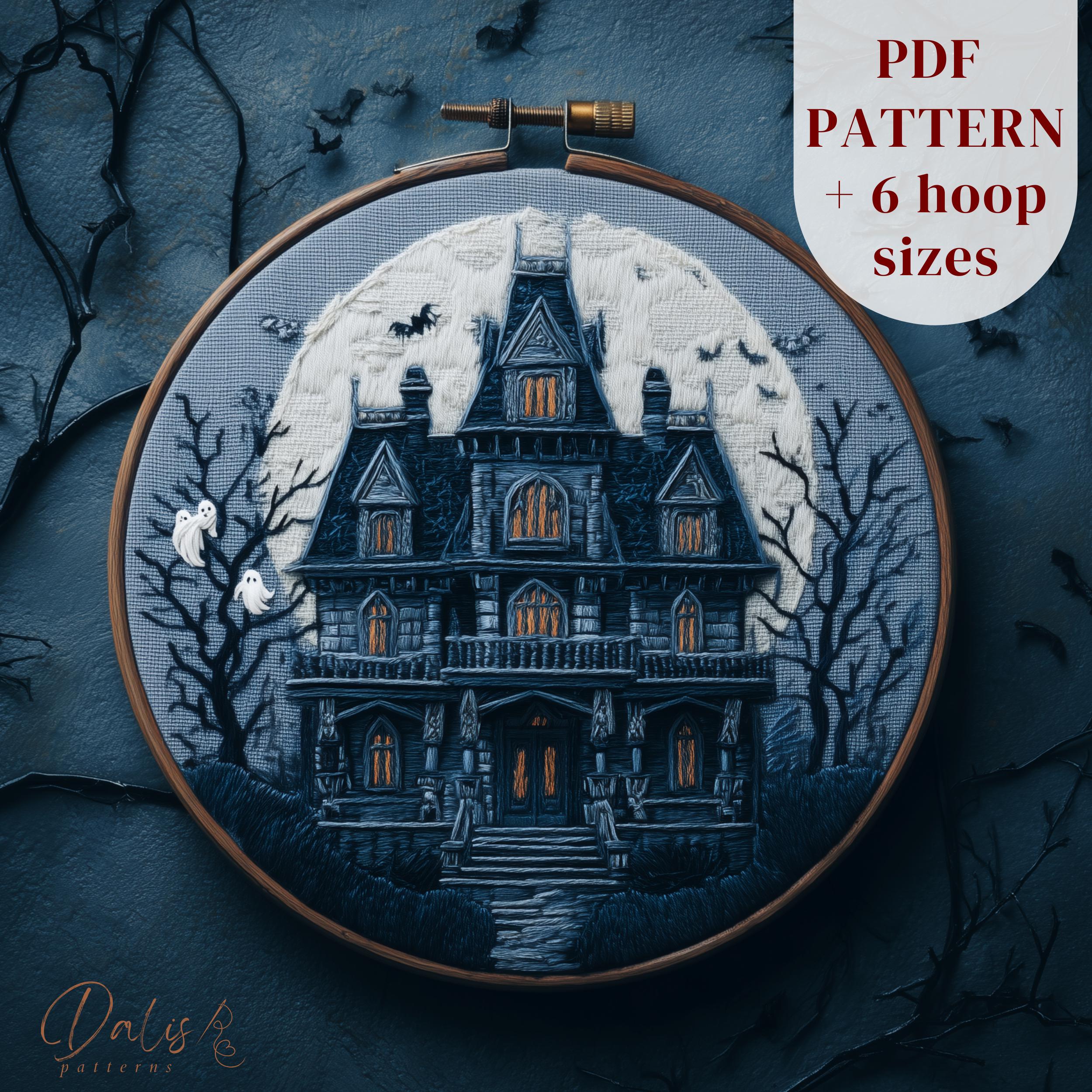 Creepy Haunted House Embroidery Design, Halloween Hand Embroidery ...