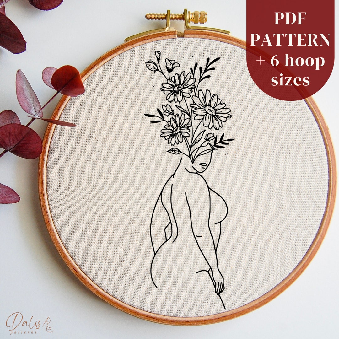Body Positivity Modern Hand Embroidery PDF Pattern: Floral Curvy Female ...