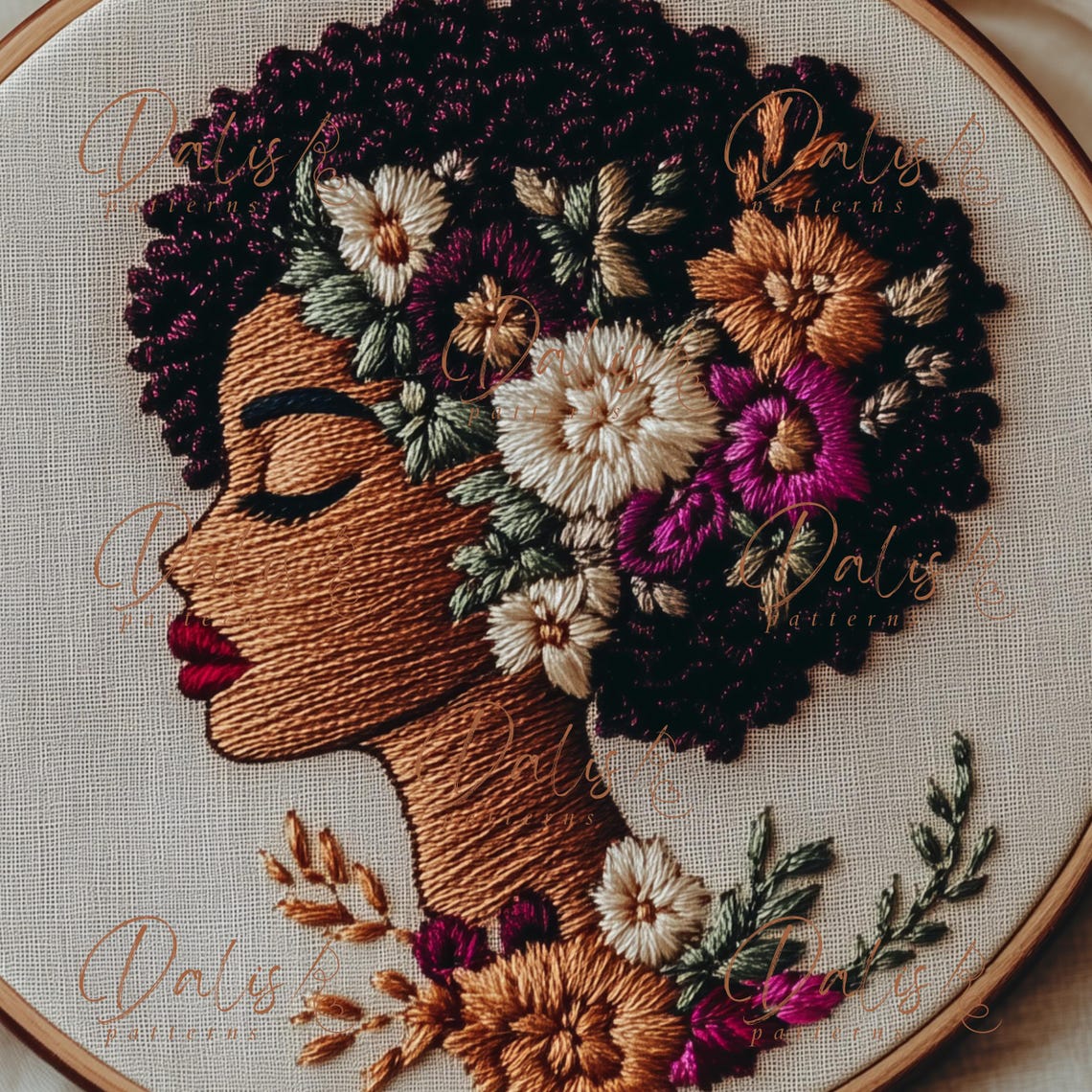 African Lady Hand Embroidery Design, Afro Woman Embroidery PDF Pattern ...