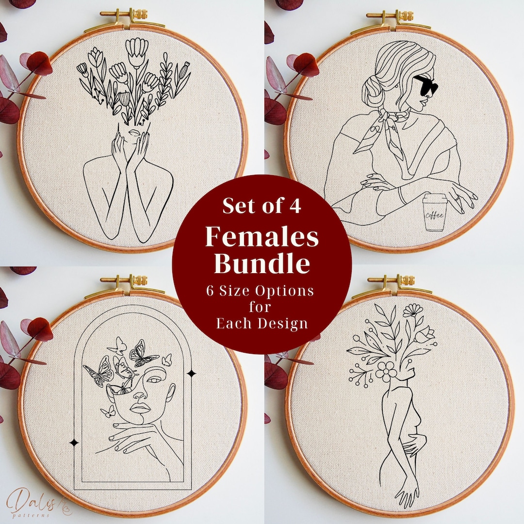 Women Embroidery PDF Pattern Bundle: Modern Female Designs, Beginners ...