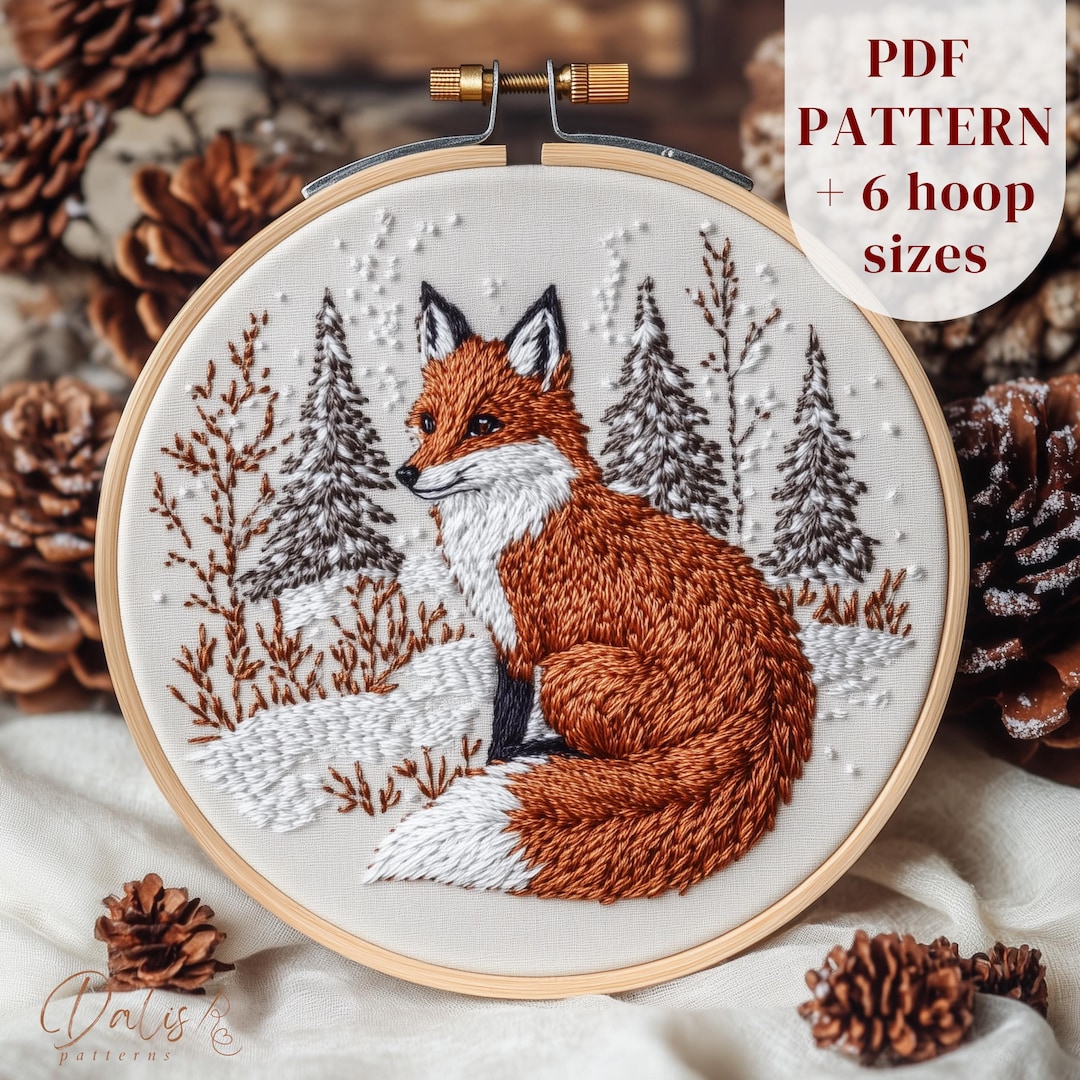 Woodland Fox Hand Embroidery Design, Forest Fox Embroidery Pattern, Fox ...