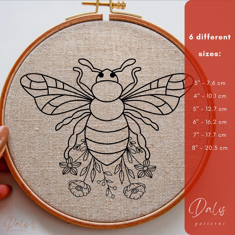 Floral Bee Hand Embroidery Design Template, Printable Embroidery Hoop ...