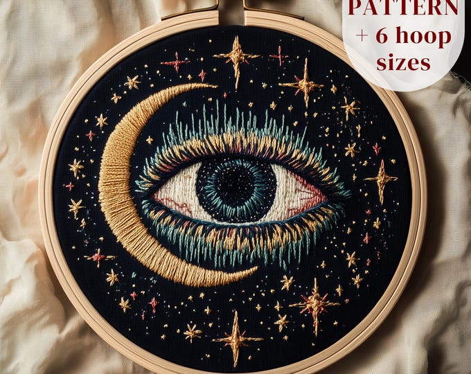 Celestial Hand Embroidery Design, All Seeing Eye Embroidery PDF Pattern ...