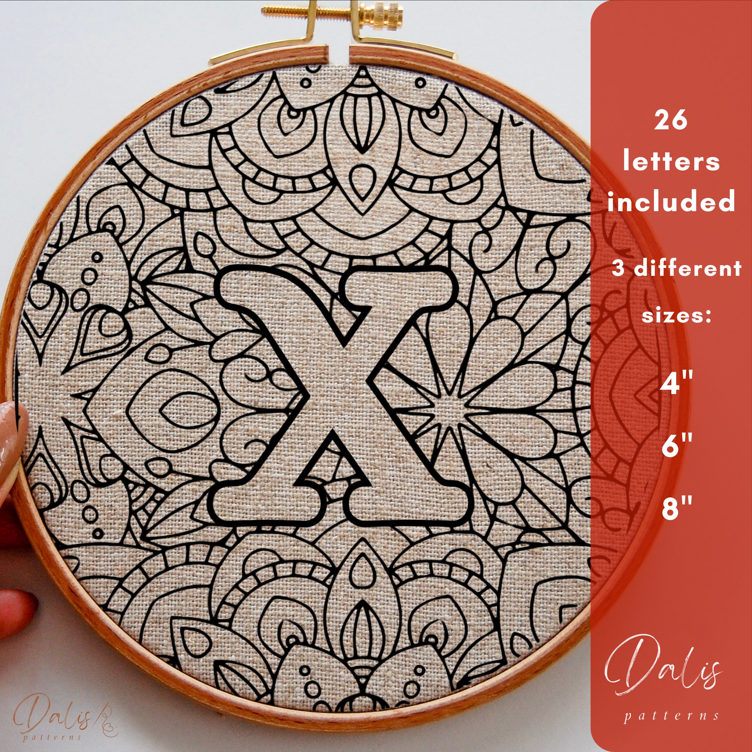 Mandala Hand Embroidery Font Patterns, Monogram DIY Embroidery Hoop Art ...