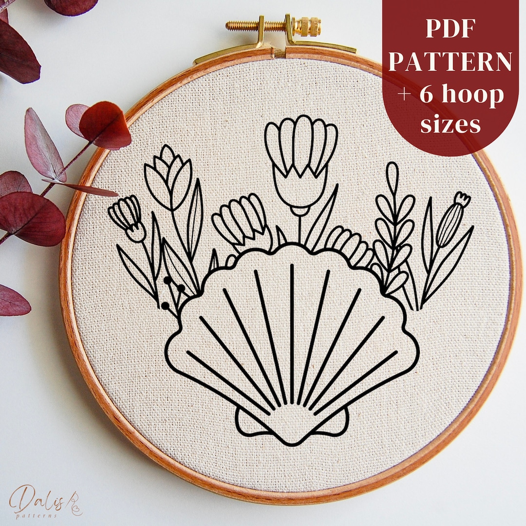 Seashell Embroidery PDF Pattern, Summer Hand Embroidery Design, Beach ...