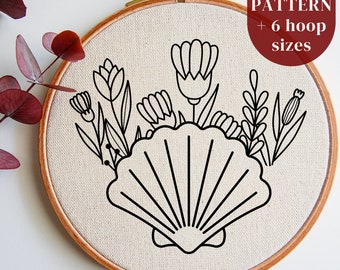 Seashell Embroidery PDF Pattern, Summer Hand Embroidery Design, Ocean ...