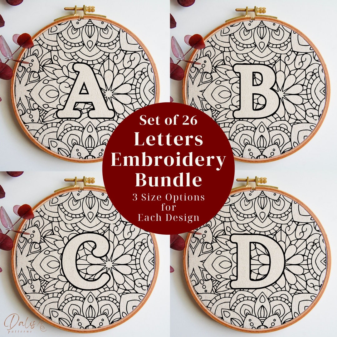 Mandala Hand Embroidery Font Patterns, Monogram DIY Embroidery Hoop Art ...